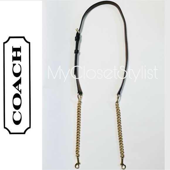 Coach | Bags | Coach Gold Chain Black Leather Crossbody Purse Strap New ...